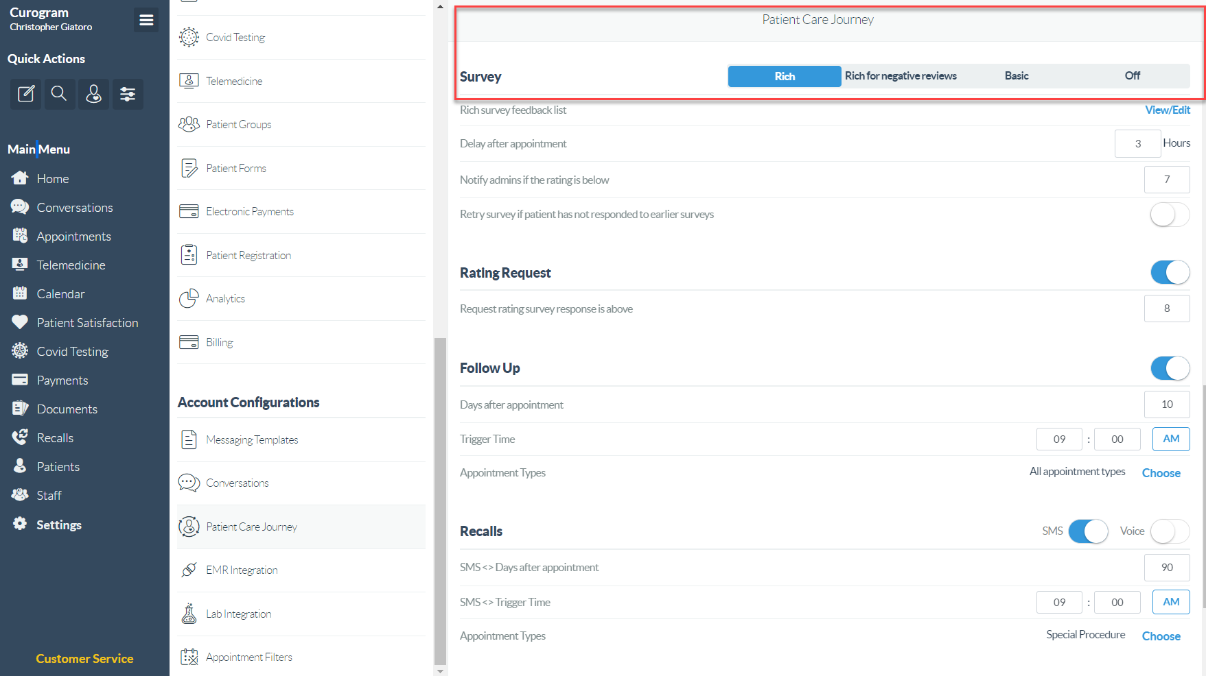 5. By default, survey messages are sent 3 hours after the patient’s ...